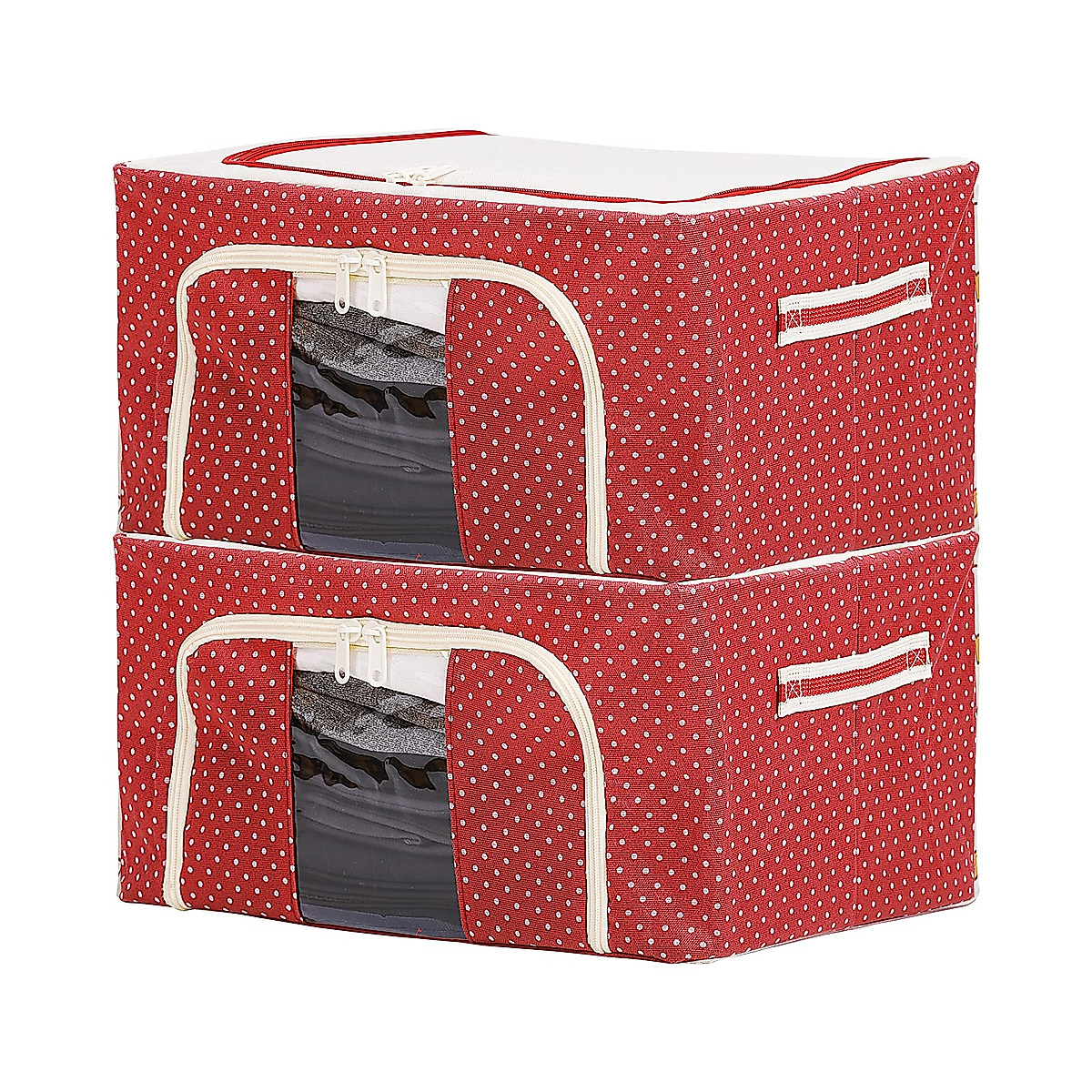 F.P.L Foldable Storage Bin Box Stackable Oxford Cloth Steel Frame Storage Bag Clothing Storage Containers Organizer for Clothes Beddings Towels(24L) (Red-2)