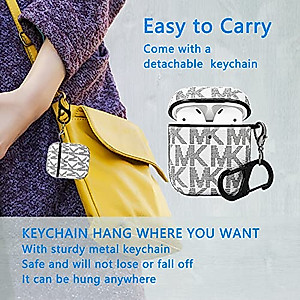 TANGABA AirPods Case Cover with Keychain, Full Protective Hard Shell Cute Leather Airpods Protective Cover Case for Women Men, Front LED Visible-Pine Green