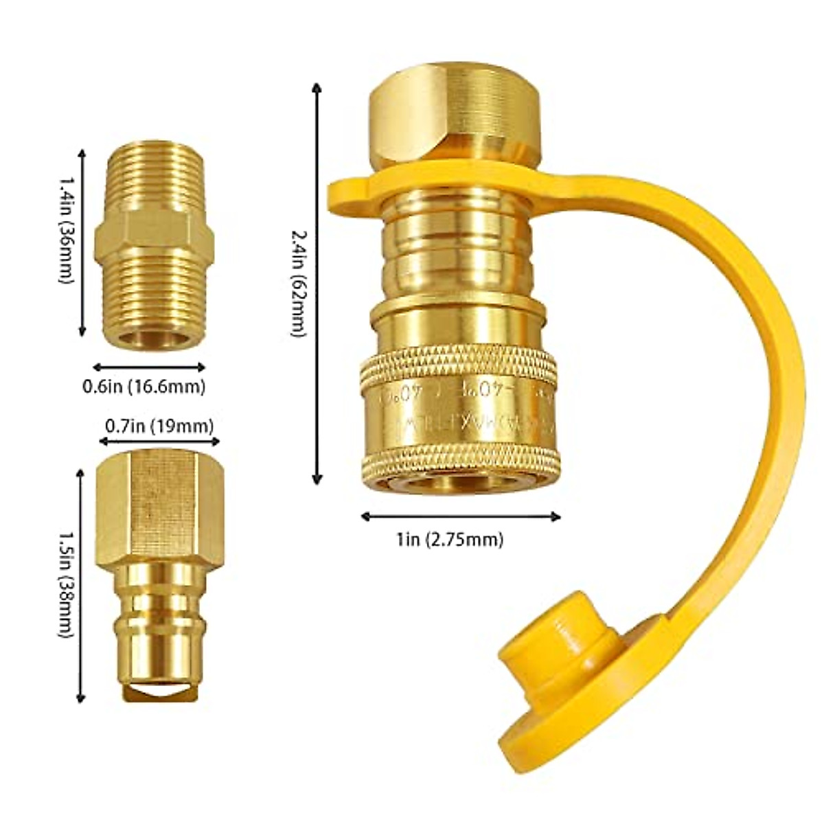 Xastro 3/8 Inch Natural Gas Quick Connect Fittings LP Gas Propane Hose Quick Disconnect Kit Propane Gas Grill Quick Connector Adapter Fitting with 3/8” Male Pipe NPT Thread x 3/8” Female Pipe Thread