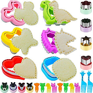 BANIC 24Pcs Sandwich Cutter and Sealer Set, Uncrustables Maker, Crustless Sandwich Cutter shapes Set Butterfly Unicorn Dino ect, Lunch & Bento Box Accessories,Bread Fruit Cookie Cutters for kids
