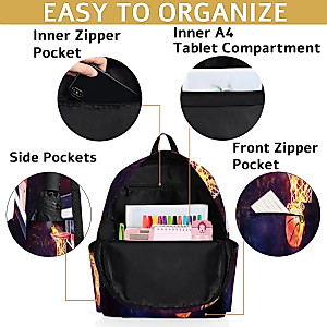 YoCosy School Backpack for Boys Girls Purple Galaxy Nebula Burning Basketball Kids Backpack Bookbag for Elementary Preschool Travel Daypack Laptop Backpack Purse for Women Men Teens