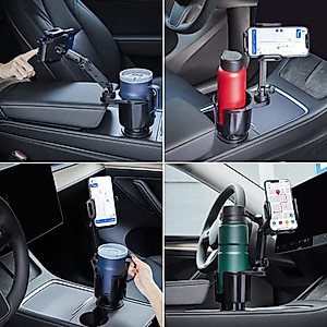 Car Cup Holder Expander Adjustable Base with Phone Mount THIS HILL 360° Rotation Cup Holder Cell Phone Holder for Car Compatible with iPhone/Samsung All Smartphones