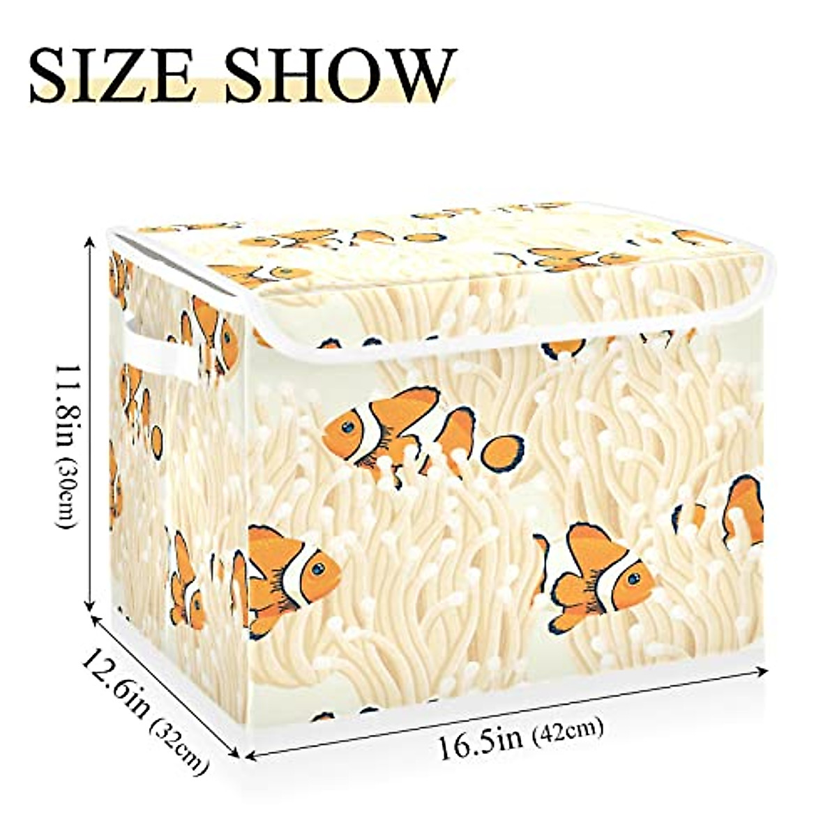 Cute Fish Storage Basket 16.5x12.6x11.8 In Collapsible Fabric Storage Cubes Organizer Large Storage Bin with Lids and Handles for Shelves Bedroom Closet Office