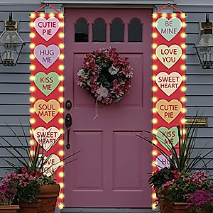 Conversation Hearts Valentines Banners with Warm Led Lights 70.9x12 Inch Valentines Day Door Decor Outdoor Valentines Decorations for The Home Happy Valentines Day Decor Banner (Valentines-1)