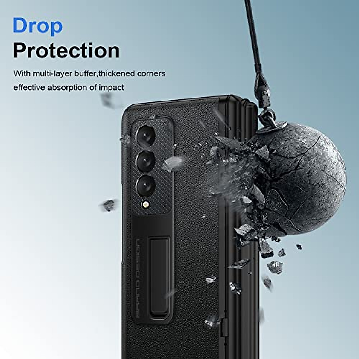 for Samsung Galaxy Z Fold 3 Case with S Pen Holder & Hinge Protection & Kickstand, Built-in Screen & Camera Lens Protection, Non-Slip Durable Leather Cover for Samsung Fold 3 5G 2021