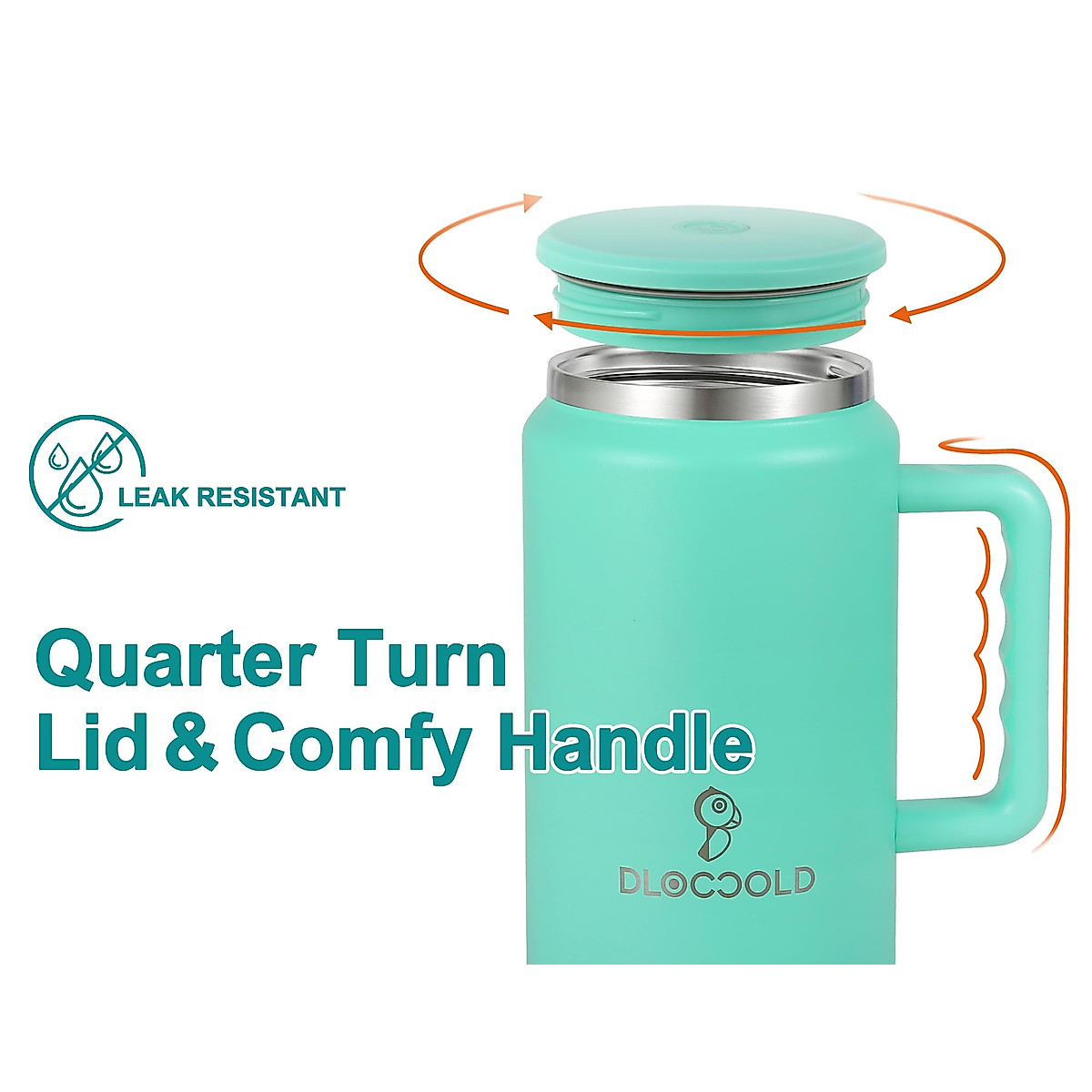 DLOCCOLD 50 oz Mug Tumbler with Handle and Straw Lid, Stainless Steel Insulated Large Travel Jug with Handle, Double Wall Reusable Water Bottle, White