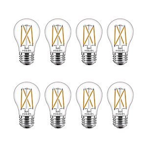 Philips LED Flicker-Free A15 Light Bulb, EyeComfort Technology, Dimmable Warm Glow Effect, 350 Lumen, 2700-2200K, 3.8W=40W, E26, Title 20 Certified, 8-Pack,Soft White