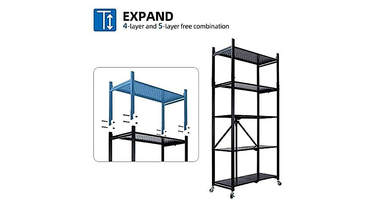 Malson 5-Tier Metal Storage Rack with Wheels - Heavy Duty