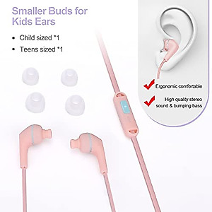 QearFun Cat Earbuds for Kids, Kawakii Wired Earbud & in-Ear Headphones Gift for School Girls and Boys with Microphone and Lovely Earphones Storage Case(Pink)