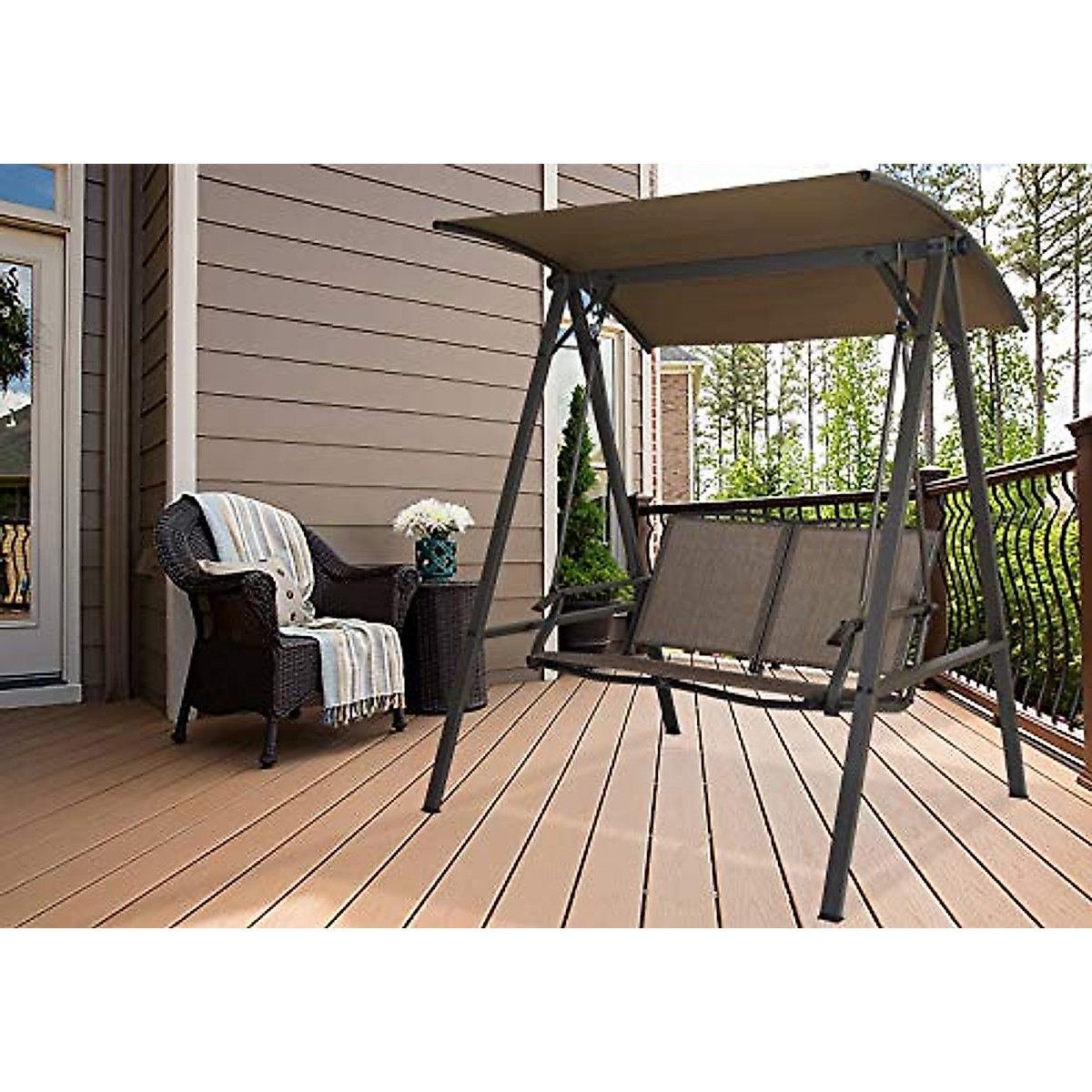 Kozyard Doris 2 Person Outdoor Patio Swing with Breathable Textilence Seat (Taupe)