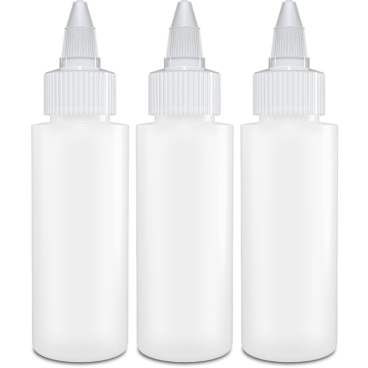 BRIGHTFROM Twist Top Applicator Bottles, Squeeze 2 OZ Empty Plastic Bottles, Refillable, Open/Close Nozzle - Multi Purpose (Pack of 3)