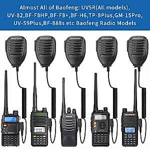 BAOFENG Microphone Accessories for Ham Radio Police Walkie Talkie Speaker Mic for UV-5R BF-F8HP5RM UV-21R K5PLUS GM-15 Pro UV-5G Plus GM-5RH TIDRADIO TD-H3 TD-H8 Quansheng UV-K5 (Black-1Pack+Headset)
