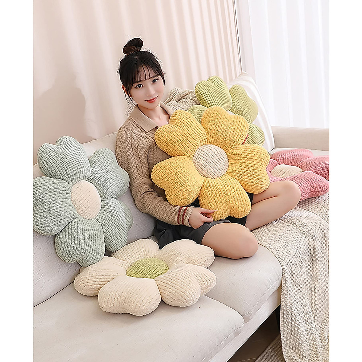 Skin-Friendly Plush Petal Throw Pillow. Soft and Comfortable, Fluffy and Full, meticulous Workmanship. (19inch, White 1)