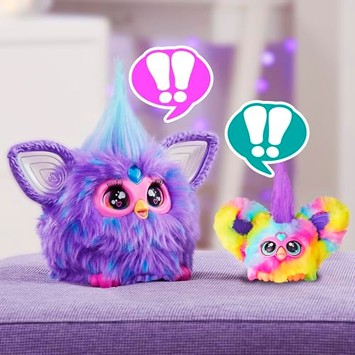Furby Furblets Ray-Vee Mini Friend, Electronica Music, Speaks Only Furbish, Electronic Plush Toys for Girls & Boys, Interactive Pets, Rainbow, Easter Basket Stuffers, 6+