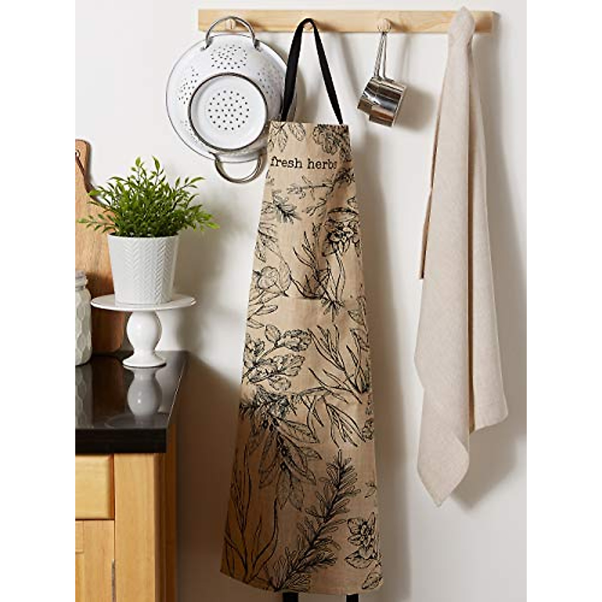 DII Garden Fresh Herbs Kitchen Collection, Chef's Apron, Natural Greenery