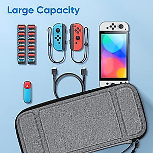 Fintie Carrying Case for Nintendo Switch OLED Model 2021/Switch 2017, [Shockproof] Hard Shell Protective Cover Travel Bag w/10 Game Card Slots for Switch Console Joy-Con & Accessories, Gray