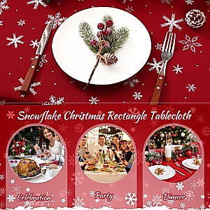 Mixweer Winter Tablecloth Rectangle Snowflake Printed Table Cover Winter Decorations Washable Table Cloth for Dinner Xmas Decor(60 x 84 Inch,Red)