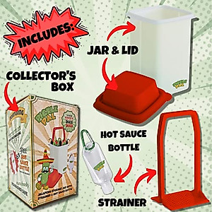 Jalapeno Container with Strainer Jar - Pickle Container with Strainer for Jalapeños, Chiles, Chamoy Pickle Food Storage | Pickle Jar with Strainer Flip 40 oz | Includes Hot Sauce Keychain | Pickle Pal