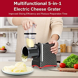 250W Professional Electric Cheese Grater for Block Cheese,Automatic Cheese Grater for Potato,Carrots,Salad Shooter Electric Slicer Shredder with 5 Types of Blades,Your Nice Kitchen Helper!