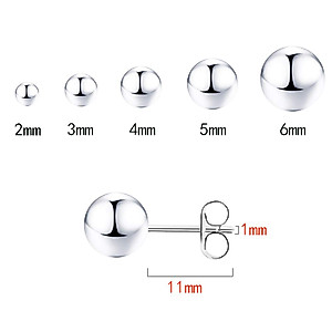 925 Sterling Silver Stud Earrings for Women, Sterling Silver Earrings Tiny Stud Earrings for Multiple Piercings 5 Pairs Different Sizes Stud Earrings Set 2mm 3mm 4mm 5mm 6mm