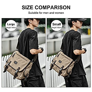 Messenger Bag for Men,crossbody bags aesthetic,Unisex Classic Military Canvas Shoulder Bag, Multi-poc,Brown