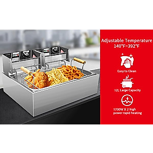 Swinod Commercial Deep Fryer with Basket for Restaurant or Home Use, Detachable Large Capacity Stainless Steel Countertop Electric Oil Fryer with Temperature Control