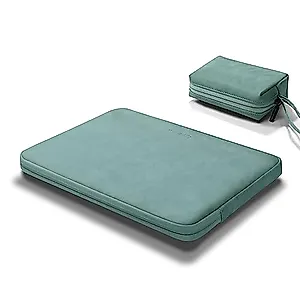 TAIKESEN Laptop Sleeve Compatible with MacBook Air/Pro, 13-13.3 inch Notebook, Compatible with MacBook Pro 14 2023 A2779 M2 A2442 M1 A2681 A2337 /Pro 13 A2338, PU Material Bag with Small Case, Green