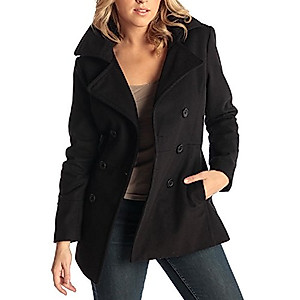 Alpine Swiss Emma Women's Wool Peacoat – Double-Breasted 3/4 Length Overcoat, Stylish & Warm Blazer for Fall & Winter Black Large