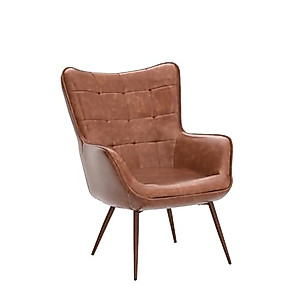 Topeakmart PU Leather Accent Chair, Modern Armchair with Tufted High Back, Oversized Vanity Chair Reading Chair for Living Room/Bedroom, Brown