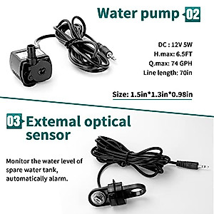 hygger Aquarium Alarm Auto Top Off Kit, Fish Tank Smart ATO Water Pump Auto Refill Water and One-Key Drain Water, Water Level Monitor Two Pairs of Protection Sensors for Saltwater Freshwater Tank