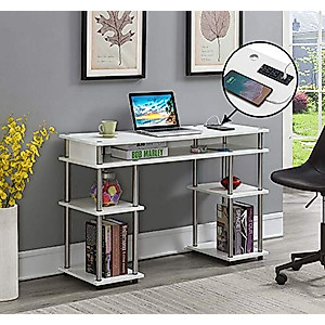 Convenience Concepts Designs2Go No Tools Student Desk with Charging Station and Shelves, White