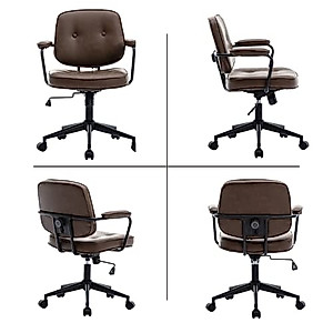 HEAH-YO Modern Home Office Desk Chair, Height-Adjustable Computer Desk Chair with Wheels and Arms, Swivel Task Chair with Back Support for Home Office, PU Brown