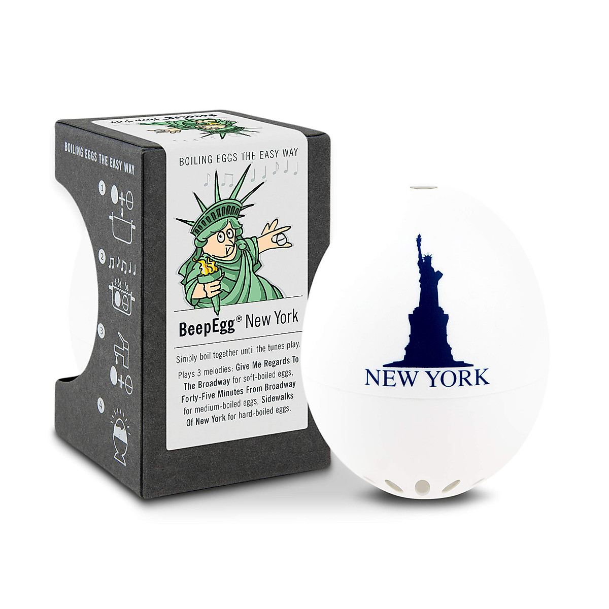 BeepEgg New York – Egg Timer for Boiling Eggs – Musical Egg Cooker for Soft, Medium, Hard Boiled Eggs – Food Safe – Singing Floating Egg Timer – Egg Cooker for 3 Levels of Doneness - Brainstream