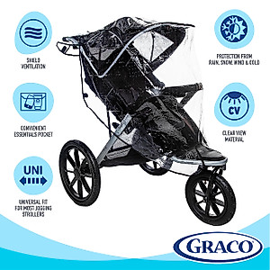 Graco Baby Jogging Stroller Universal Rain Cover, Ventilated Weather Shield, Waterproof, Windproof, Versatile Size to Fit Most Jogging Strollers, Vinyl, Clear, Plastic