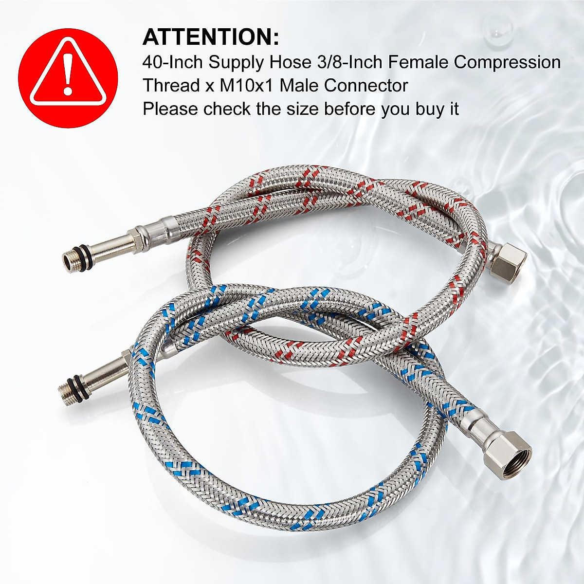 Midanya 40-Inch Long Faucet Connector,Bathroom Kitchen Faucet Connector,Braided Stainless Steel Supply Hose 3/8-Inch Female Compression Thread x M10 Male Connector,x 2 Pcs (1 Pair)