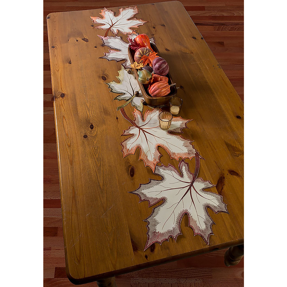 DII Fall Table Decorations Indoor Décor, Thanksgiving, Table Runner, 14x108, Embroidered Cut Work Leaves