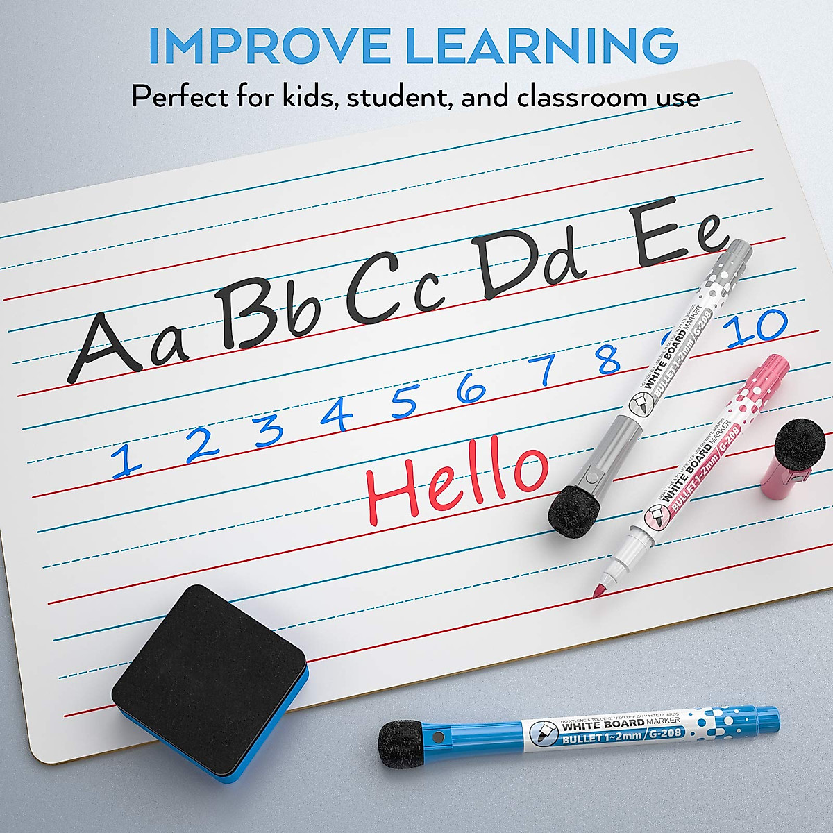 Nicpro Dry Erase Lap Board 9 x 12 inches 2 Pack Ruled Kid Double Sided Blank & Lined Small Lapboard with 8 Pens, 2 Eraser, Learning Mini Whiteboard Portable for Student and Classroom Use