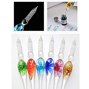 SIPLIV Crystal Glass Intarsia Dip Pen Fountain Pen Kit Vintage Calligraphy Signatures Pen, Pink