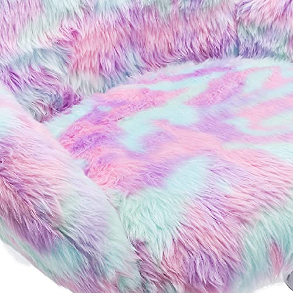 Guyou Children Study Desk Chair Height Adjustable Swivel Chair with Armrests Computer Chair for Kids, Rainbow Faux Fur Soft Fluffy Shaggy Dog