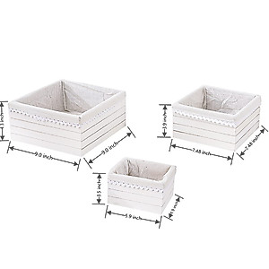 Quan Shuo Antique Square Nesting Box, Decorative Farmhouse Wooden Storage Box 3-Piece Set, White