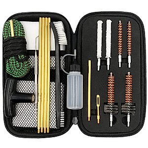APCHYWELL Rifle Pistol Gun Cleaning Kit for 22LR .22 Cal with Gun Snakes, Bore Chamber Brushes, 32inch Brass Cleaning Rod, Cotton mop, in Compact Zippered Case