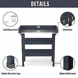 Elevens Potting Bench Tables Outdoor, Potting Table Garden Work Station Metal Tabletop Solid Wood Planting Bench with 2 Tier Storage Open Shelf (4 Feet/Grey)