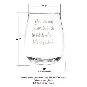 Coworker Gifts for Women, You Are My Favorite Bitch, Gifts for Your Best Friend, Unbreakable Stemless Plastic Wine Glass, Roommate Birthday Gift, Funny Sister Gifts, White Elephant Nurses