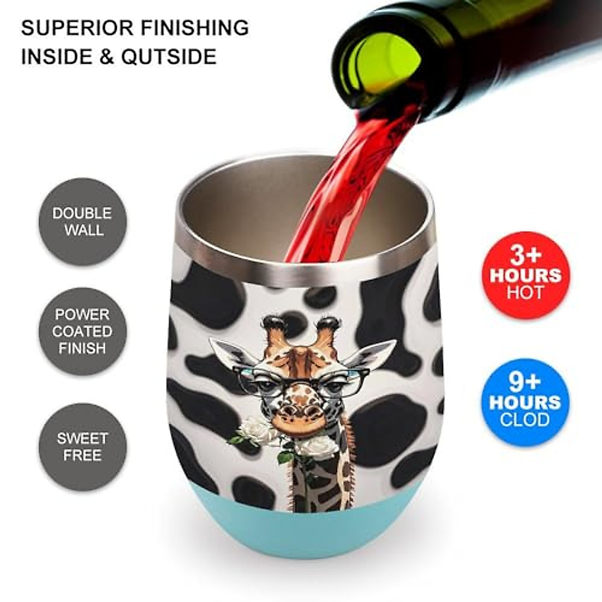 OPTKSNCU 304 Stainless Steel Insulated Cup with Lid, Giraffe Bites The Rose Print Durable, And Easy to Clean – Ideal for Home, Office, And Gift Giving