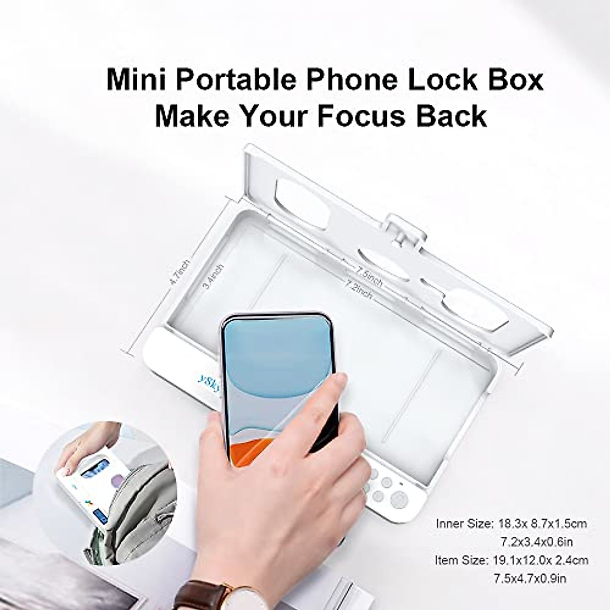 ySky Portable Smart Auto Phone Timer Lock Box for iPhone and Android Phones, Self-Control Timer Locker to Help Kids,Students, Adults Focus Back,Prevent Excessive Games, Mobile Phone Addiction(White)