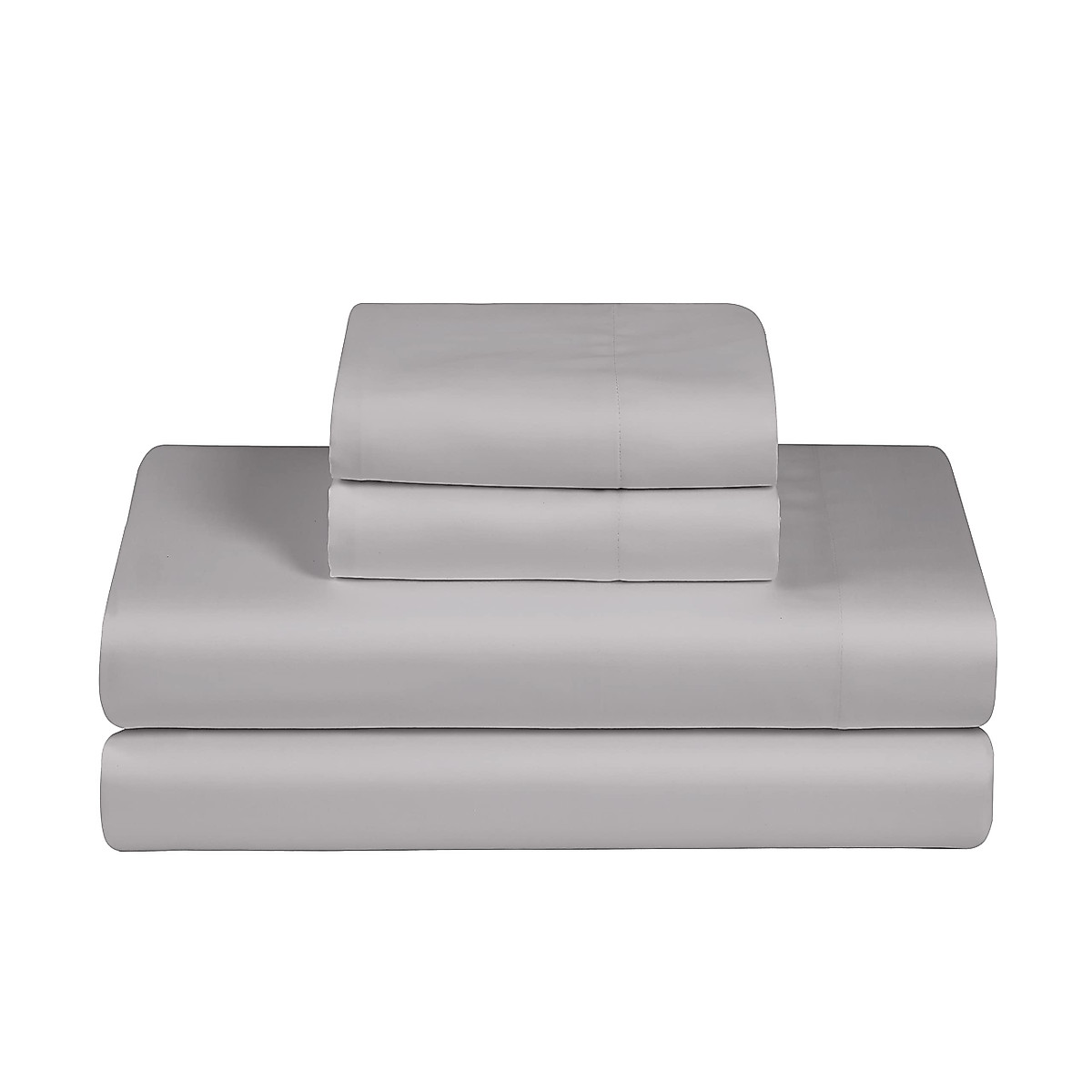 Feather & Stitch Softest 100% Cotton Sheets, 300 Thread Count Percale Weave Bedding, 16" Deep Pocket, Cooling Sheets, Breathable Bed Set, Hotel Premium Quality (Queen, Grey)