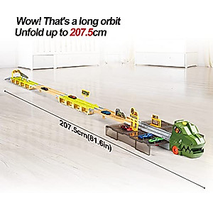 Dinosaur Cars Toys with 81.5inch Dino Track, Carrier Transport Dinosaur Truck with 6pcs Die-cast Cars Toys for Kids 3 4 5 6, Parking Lot Garage Kids Toys for Boys 3-5 5-7 Years Old Gift