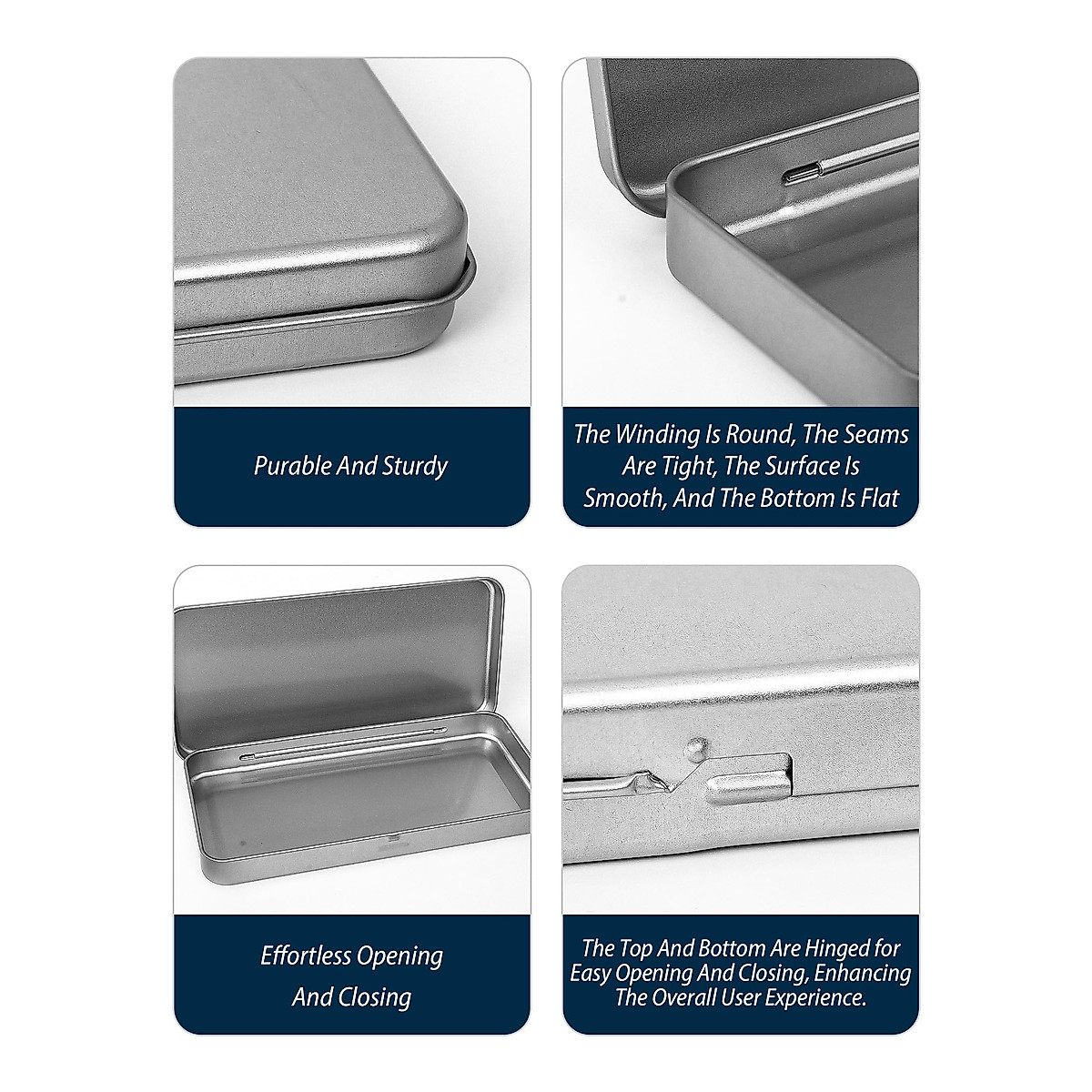 3 Pack Metal Tin Box with Lid, Metal Rectangular Tins With Hinged Lid, Portable Storage Box Containers, for Storage Drawing Pin Candies Jewelry Crafts (7.7 x 3.6 x 0.8 Inches)