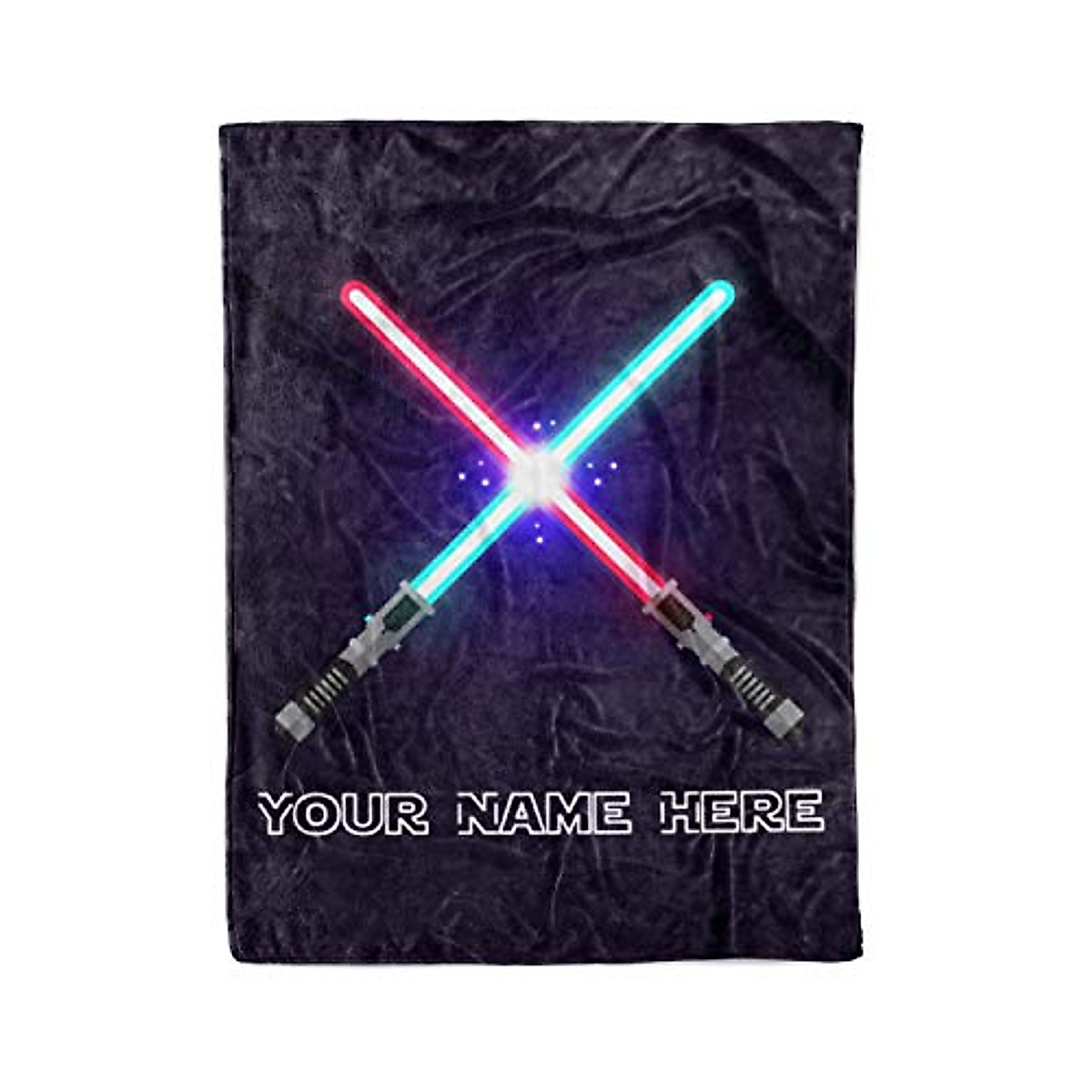 Personalized Lightsaber Theme Fleece Throw Blanket - Perfect for Home, Travel, Kids, Gifts, Presents, Baby Blanket (50" x 60" - Sherpa Cream)