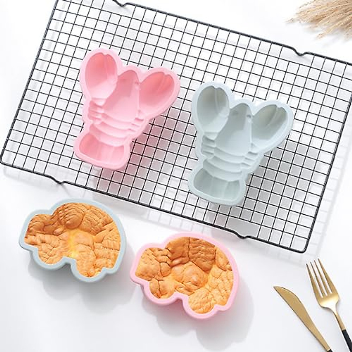 Stareal 4 Packs Layer Cake Pans, Silicone Pancake Molds, 4 Inch Novetly Cake Molds, Quick Release Layer Rainbow Baking Cake Pan for Wedding Birthday Christmas (Lobster)